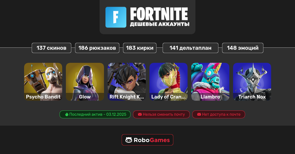 Купить аккаунт Fortnite с 137 скинами | Psycho Bandit | Glow | Rift ...